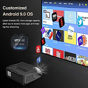4K Outdoor Projector with 5G Wifi Bluetooth,Native 1080P Business Projector 1100ANSI Lumen for Home Theater Daytime,Smart Android Projector Compatible with Netflix Disney+ Hulu YouTube iOS PC TV Stick