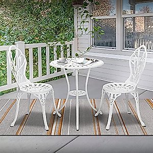 Laurel Canyon Antique Copper Finish Outdoor Furniture with Rust-Resistant Small Round Table and 2 Chairs for Porch, Lawn, Garden, Pool, Backyard, White