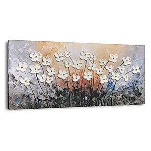 Yihui Arts Flower Canvas Wall Art with 3D Hand Painted Textured Modern Large Oil Painting Contemprary Aesthetic Floral Pictures for Living Room Bedroom DinningDecor