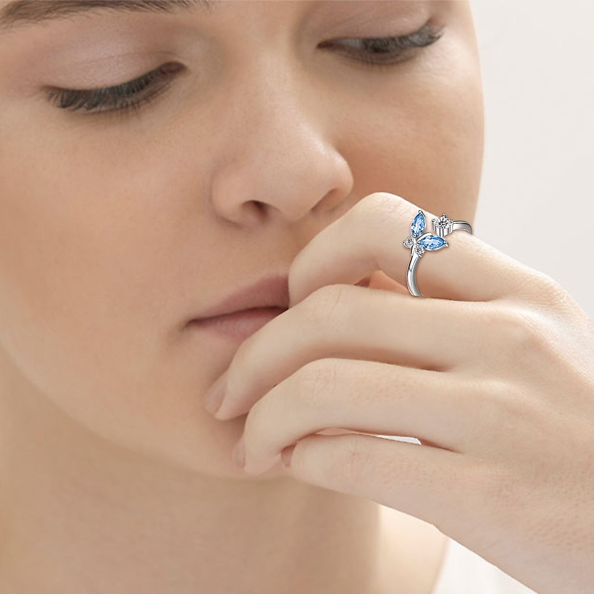 AOBOCO Butterfly Ring Sterling Silver Adjustable Open Rings Blue Butterfly Series Anniversary Jewelry Gifts for Women US Size 6
