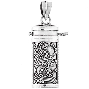 Large Pillbox Locket Prayer Box 925 Sterling Silver Pendant, 1 5/8"