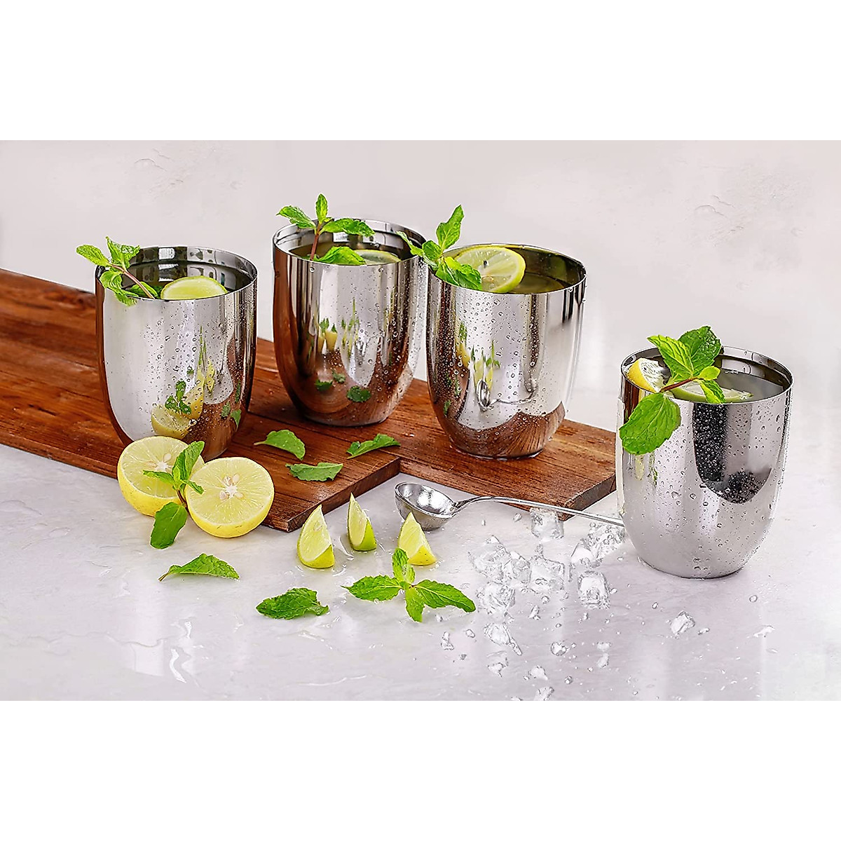 Vinod 12 OZ Premium Stainless Steel Glass, Set of 4 Water Drinking Cups, Premium Metal Cups, Drinking Wine Glasses for Milk, Juice, Beer, Whisky, Alcohol, Reusable, 12 Ounce Cups
