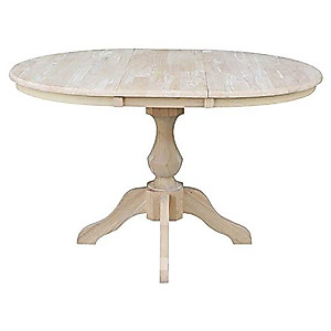 International Concepts 36" Round Top Pedestal Table with 12" Leaf-28.9" H-Dining Height, Unfinished