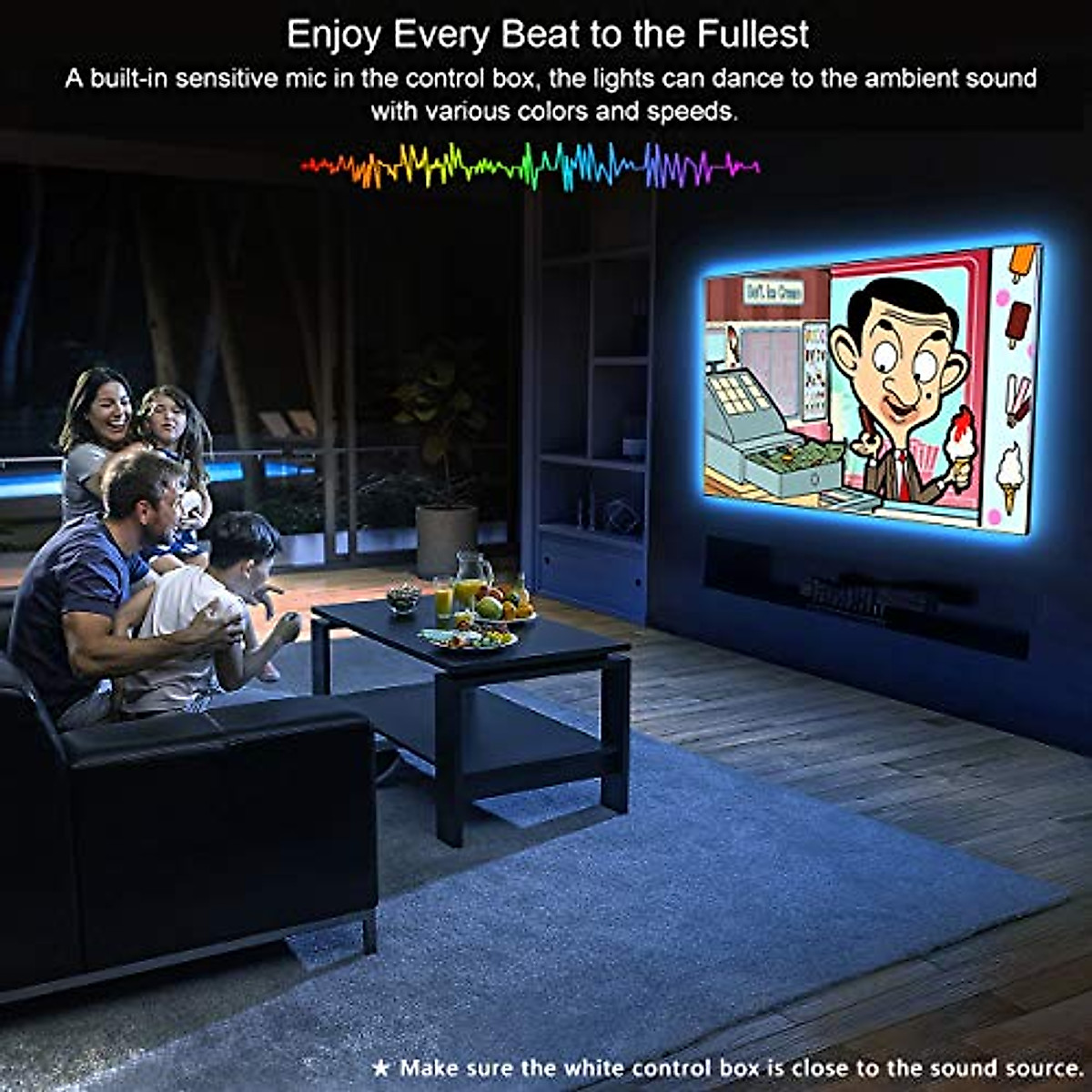 TISRO Led Strip Lights 50ft, Led Lights for Bedroom with Remote and Bluetooth App Control, Music Sync RGB Color Changing Led Light Strips for Room, Bedroom, Kitchen