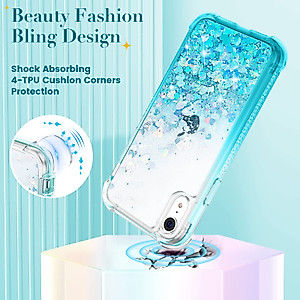 Ruky for iPhone XR Case, Glitter Clear Full Body Rugged Liquid Cover with Built-in Screen Protector Shockproof Protective Women Case for iPhone XR Cases 6.1 inches 2018 (Gradient Teal)