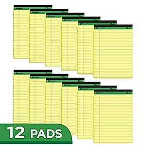 KAISA Legal Pads Writing Pads Recycled Paper, 8.5"x11.75" Wide Ruled Perforated 50 sheets Notepads 8-1/2"x 11-3/4" Writed Pad, Canary (Pack of 12pc) KSU-5668