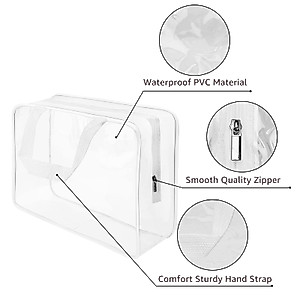 3pcs TSA Approved Clear Toiletry Bag, Crystal Clear Travel Bag PVC Cosmetic Bag, Travel Accessories Clear Makeup Bags Set Carry on Airport Airline Compliant Bag Luggage Pouch with Zipper Handle Women