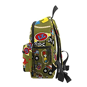 ZXIVGOQFR Schoolbag for Boys Girls Cute Kid's Toddler Backpack Vintage Cartoon Monster Trucks Pattern Children Bag