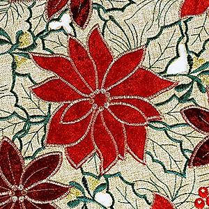 OWENIE Christmas Placemats Set of 4, Embroidered Applique Round Placemats Set of 4, Red Velvet Poinsettia Flower Linen Table Mats for Holiday Kitchen Dining Table Decorations (15 Inch)