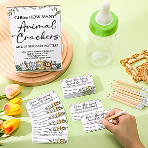 Dandat 122 Pcs Woodland Safari Baby Shower Games Guess How Many Crackers Sign 100 Guessing Cards 750ml Milk Bottle 20 Pencils for Animal Jungle Theme Baby Shower Gender Reveal Party Decor (Animal)