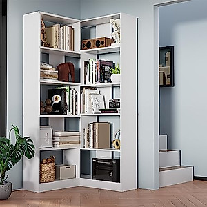 Cozy Castle 78" Tall Corner Bookcase,5 Tier Corner Bookshelf with L Shaped Design, Modern Display Corner Shelves for Living Room, Bedroom and Office, White
