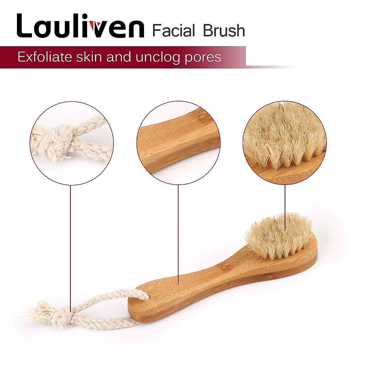 Bath Body Brush Set for Wet or Dry Brushing - Natural Detoxifying Facial Brush & Long Handle Body Brush - Exfoliating Dry Skin, Stimulate Blood Circulation - Set of 3