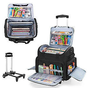 CURMIO Rolling Scrapbook Tote with Wheel, Craft Storage Bag with Expandable File Organizer for Scrapbook Supplies, Albums, Black (Bag Only)