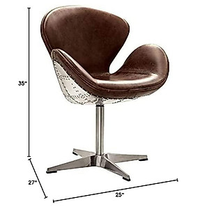 ACME Furniture Brancaster Swivel Chair, Retro Brown Top Grain Leather/Aluminum