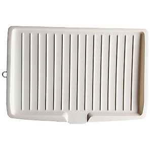 Halyuhn 18 Inch Plastic Dish Drainer Board, Large White Draining Tray with Side Drop Slope Diversion, Water Drain Board Drying Plate Dish Strainer Mat with Non-Slip Base for Bowl Cup Kitchenware