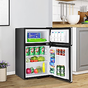 ARLIME Mini Fridge with Freezer, 3.2 Cu. Ft, Compact Refrigerator w/Double Reversible Door, Removable Glass Shelves, Adjustable Thermostat, Low Noise, Small Refrigerator for Dorm Office Bedroom, Grey