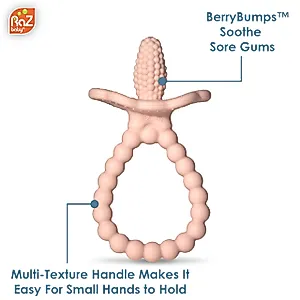 RaZbaby RaZberry Plus Baby Teether – Easy-to-Hold Toy for Front & Back Teething Relief, BerryBumps Texture for Sensory Development, Soothes Sore Gums, BPA-Free, Great Gift for Babies 3M+ – Pink