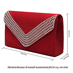 Lefrcry Women Satin Evening Bags Ladies Party Handbag for Wedding Party Handbag Rhinestone Clutch Purses RED