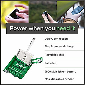 ChargeTab Emergency Portable USB-C Charger – Pre-Charged 3000mAh, Slim & Light, 2-Year Shelf, Compatible w/iPhone 15/16 & Android USB-C Devices (6 Pack)