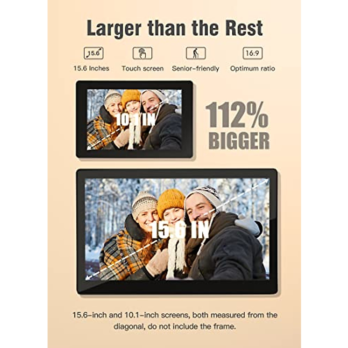 Brvatoe 15.6 Inch Easy WiFi Digital Picture Frame, 1920x1080 FHD Touch Screen, Effortless to USE, Share Photos and Videos Instantly via Email or App, Large Digital Photo Frame with 16GB Storage