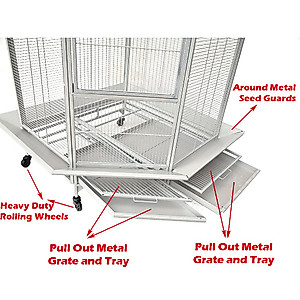 Extra Large Corner Flight Bird Rolling Cage for Cockatiel Aviary Canary Parakeet Budgies Parrot with Metal Seed Skirts