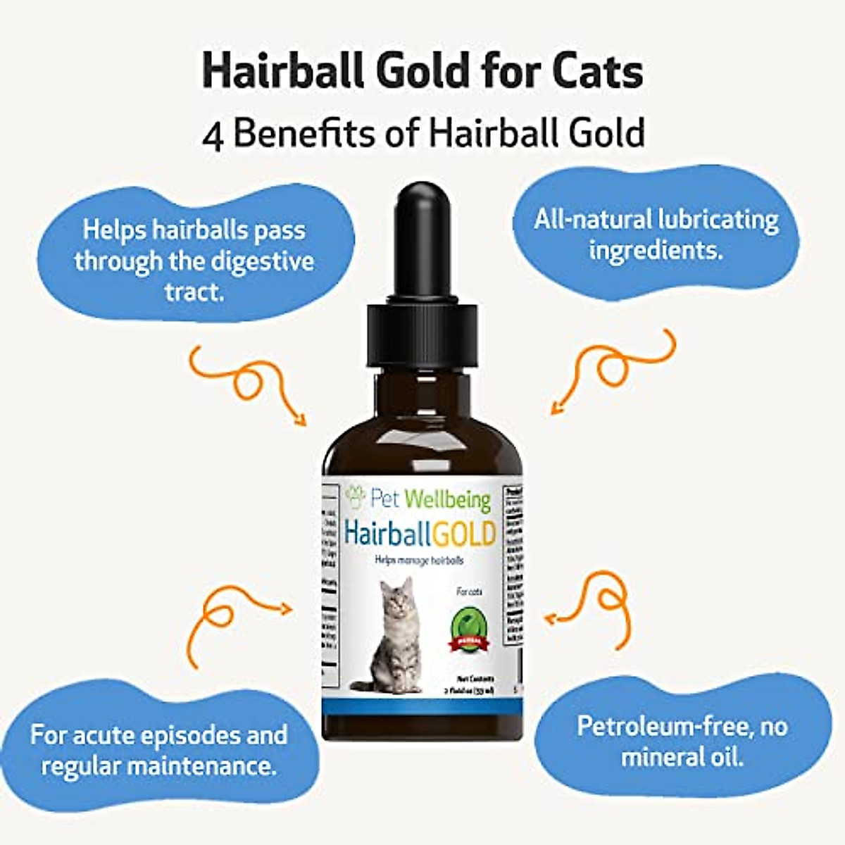 Pet Wellbeing Hairball Gold for Cats - Vet-Formulated - for Easy Passage of Hairballs Through Digestive Tract - All-Natural Lubrication, No Mineral Oil - 2 oz (59 ml)