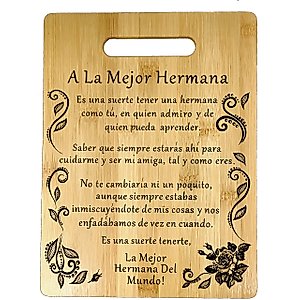 Regalo para Hermana: Tabla de cortar de bambú grabada (22 x 30 cm) Gift for Sister-Engraved bamboo cutting board 9"x12"