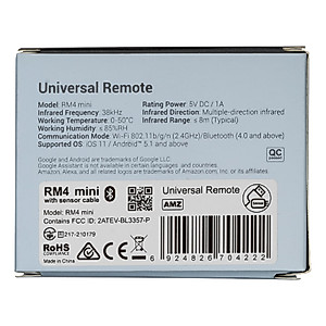 BroadLink RM4mini Smart Remote Hub with Sensor Cable -WiFi IR Blaster for TV Remote, Smart AC Controller, Works with Alexa/Google Home/IFTTT