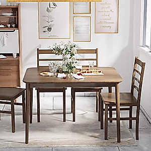 Giantex Rectangular Dining Table, Mid Century Modern Kitchen Table, Vintage Coffee Table W/Tabletop & Solid Wood Legs, Wood Farmhouse Table (Walnut)