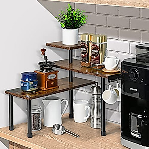 Ollieroo Kitchen Counter Shelf Organizer, 3 Tier Corner Shelf Bathroom Countertop Organizer with Hooks, Space Saving Makeup Organizer Spice Rack Corner Plant Shelf