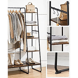 VASAGLE Clothes Rack, Clothing Rack with Shoe Shelf, 5-Tier Storage Rack, 6 Side Hooks, for Bedroom, Living Room, Rustic Brown and Black URGR116B01