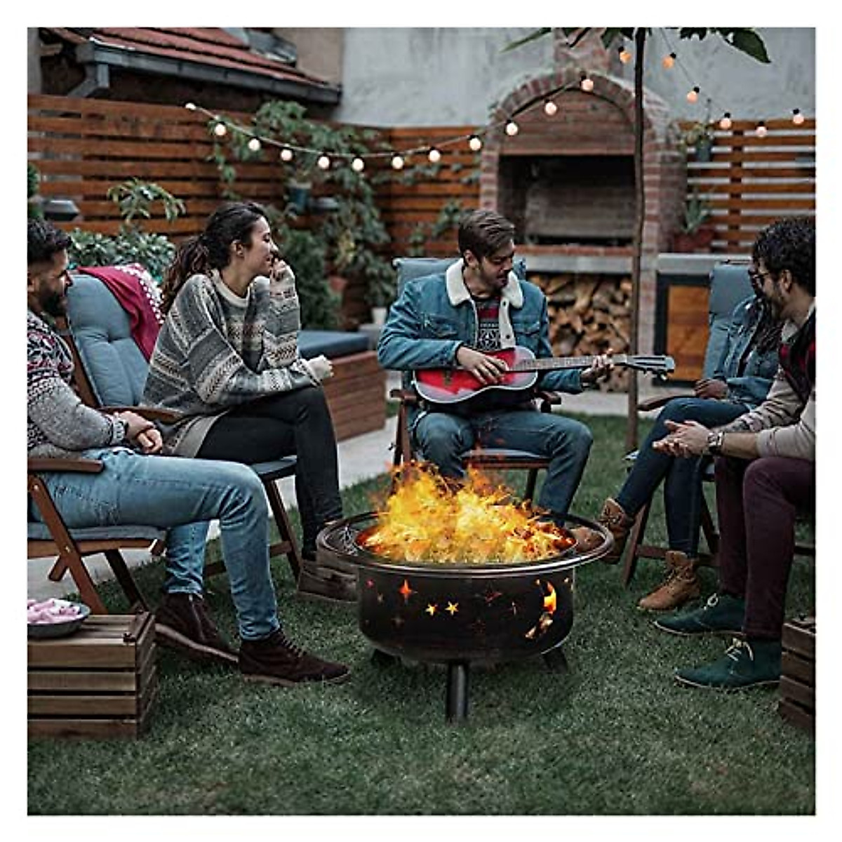 LIUXUEFE Outdoor Fire Pit, 30-inch wo-od-Burning Steel Grill, Fire Pit ...