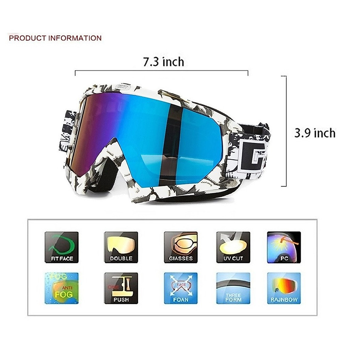 Wonzone Off Road Riding Motorcycle Bike Dirt Goggles Windproof Snowboard Ski Goggles Eyewear Adjustable UV Protective Outdoor Glasses Portable Motorcycle Cross-Country Goggles (Orange/Black, Rainbow)