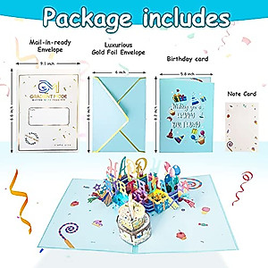 Gradient Mode Birthday Card, Musical Birthday Cards with Light and Music, Blowable Candle 3D Birthday Pop Up Cards, Blow Out LED Candle, Light Show and Play Happy Birthday Song For Women Men (Blue)