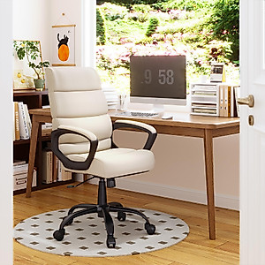 MOLENTS Executive Office Chair,Ergonomic Desk Chair, Leather High Back Computer Chair, Adjustable Height,Swivel Rolling Comfy Home Office Desk Chair,Beige
