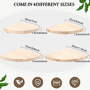 Gulfmew Wooden Corner Shelves Set of 4 Sizes Floating Corner Shelves for Wall Wood Round End Corner Wall Shelves Rustic Wall Mounted Corner Shelves for Bedroom, Living Room, Bathroom, Kitchen