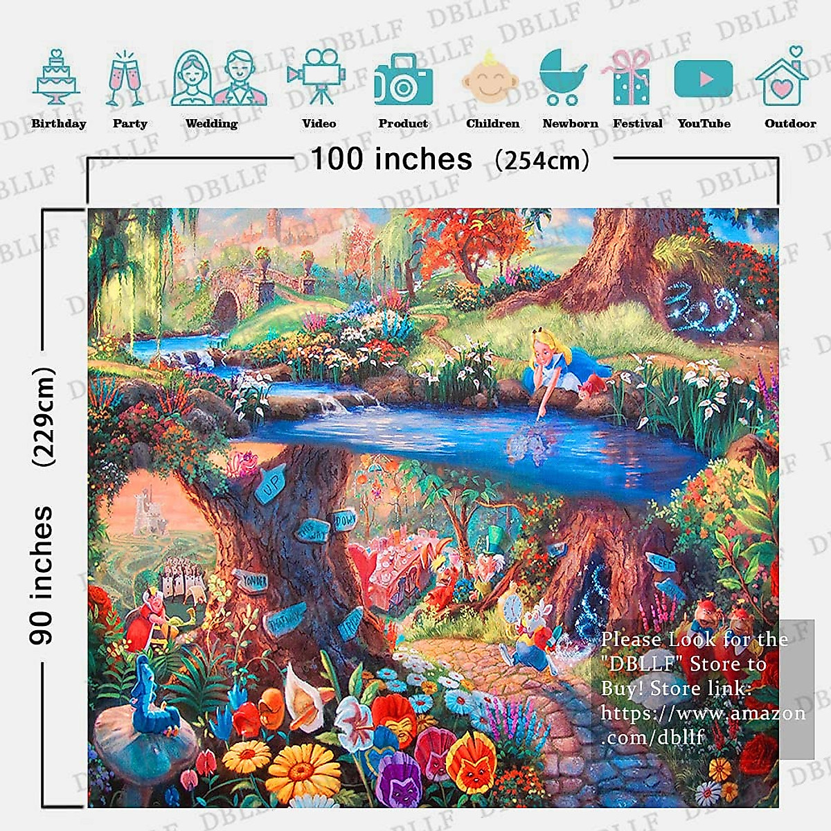 DBLLF Fairytale Forest Tapestry Wonderland Tapestry 100x90 Giant Tapestry Rabbit Motion Cups Hearts and Flower Character Cartoon Style Wide Wall Hanging for Home Decor GTLSDB72