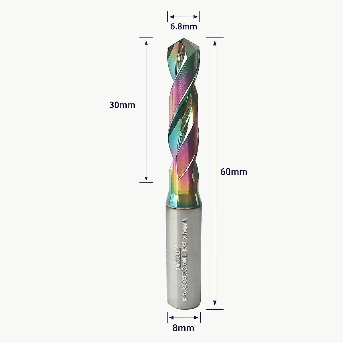 WEXWE Tools DLC Carbide Drill, 6.8mm, 60mm Overall Length,D4mm Shank. Diamond-Like Coating, CNC Cutting Tools for Aluminum, Copper, Magnesium Alloys, Composite Materials (D6.8-60L-2pcs)