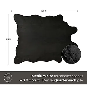NativeSkins Faux Cowhide Rug – Midnight Black (Medium) | 4.3ft x 5.7ft | Triple-Layer Support | Ultra-Soft Pile | Hand-Cut, Faux Suede No-Slip Backing | Western Rug | Cow Hide Animal Print Rug