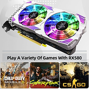 AISURIX RX 580 Graphics Card, 2048SP, Real 8GB, GDDR5, 256 Bit, Pc Gaming Video Card, 2XDP, HDMI, PCI Express 3.0 with Freeze Fans ，Graphics Card for Gaming pc