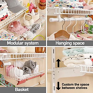SOH DESIGN Adjustable White Wire Closet Shelf Kit, 3-5 FT Expandable Organizer System for Versatile Home Storage