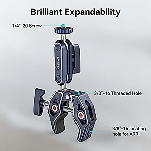 SmallRig Super Clamp Ballhead Magic Arm Camera Clamp, Crab-Shaped Monitor Clamp with 1/4"-20, 3/8"-16 Threaded Holes for Gopro/DSLR Camera/Stabilizer - 3757