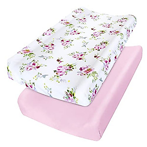 Changing Pad Covers for Girls 2 Pack, Lovely Print Soft Diaper Change Table Sheets, Fit 32"x16" Contoured Pad, Comfy Cozy 2-Pack Cradle Sheets,Floral