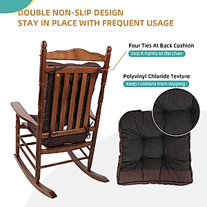 RACE LEAF Rocking Chair Cushion High Back, Non-Slip Patio Chair Cushions Set of Seat & Back Cushion with Ties for Indoor/Outdoor Rocker, Rocking Chair Pads with Memory Foam, Brown