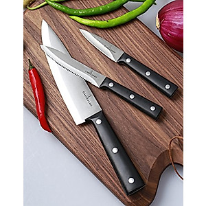 Culina 3-Piece Chef Knife Set. Triple-rivet, Full-tang : 8-inch Chef Knife, 5-inch Utility Knife, 3.5-inch Paring Knife