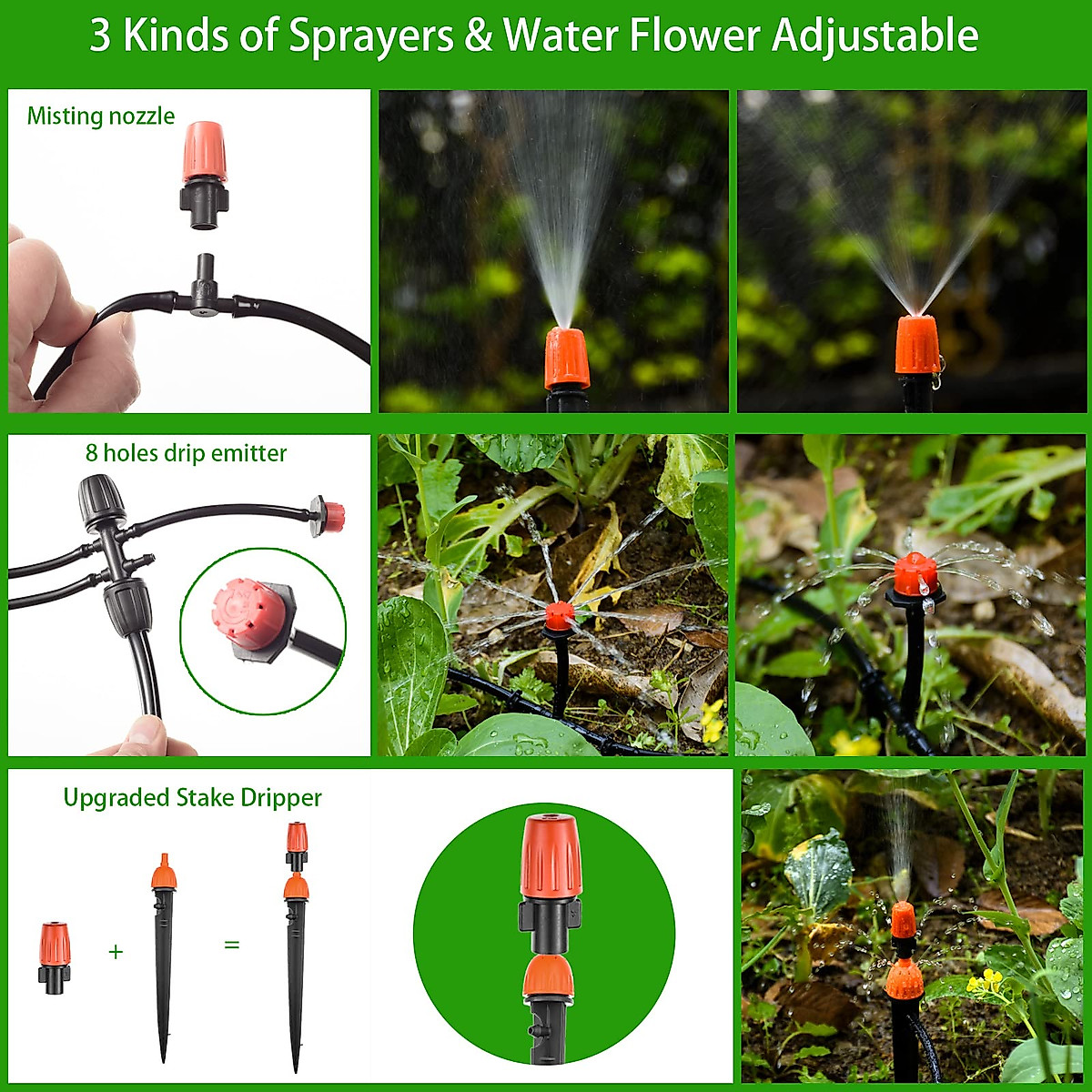 280 Pcs Drip Irrigation Kit, 147FT Garden Watering System 1/2 1/4 in Distribution Tubing Hose Automatic Patio Misting System Micro Automatic Drip Irrigation for Plant Garden Greenhouse Patio Lawn