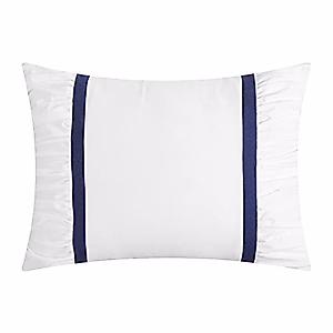 Chic Home Marcia 3 Piece Reversible Comforter Set Super Soft Microfiber Pinch Pleated Ruffled Design with Geometric Patterned Print Bedding with Decorative Pillows Shams, Twin, Navy