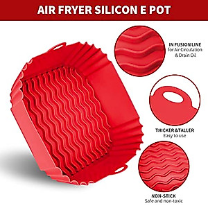 MaMix Silicone Air Fryer Liners 2 pack，8 inch Reusable Air Fryer Pot for 4 to 7 QT Air Fryer Inserts for Oven Microwave Accessories (Red+Grey)