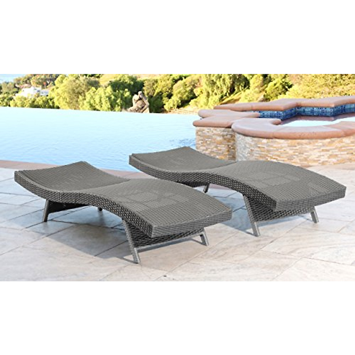 Abbyson Living Outdoor Adjustable Chaise Lounge Chair Set of 2 Wicker Patio Chairs, Grey