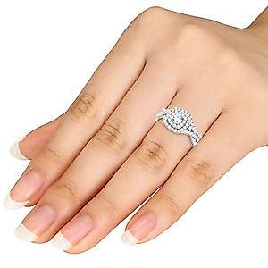 De Couer 10k White Gold 7/8ct TDW Diamond Double Halo Engagement Ring Set (H-I, I2) (7)